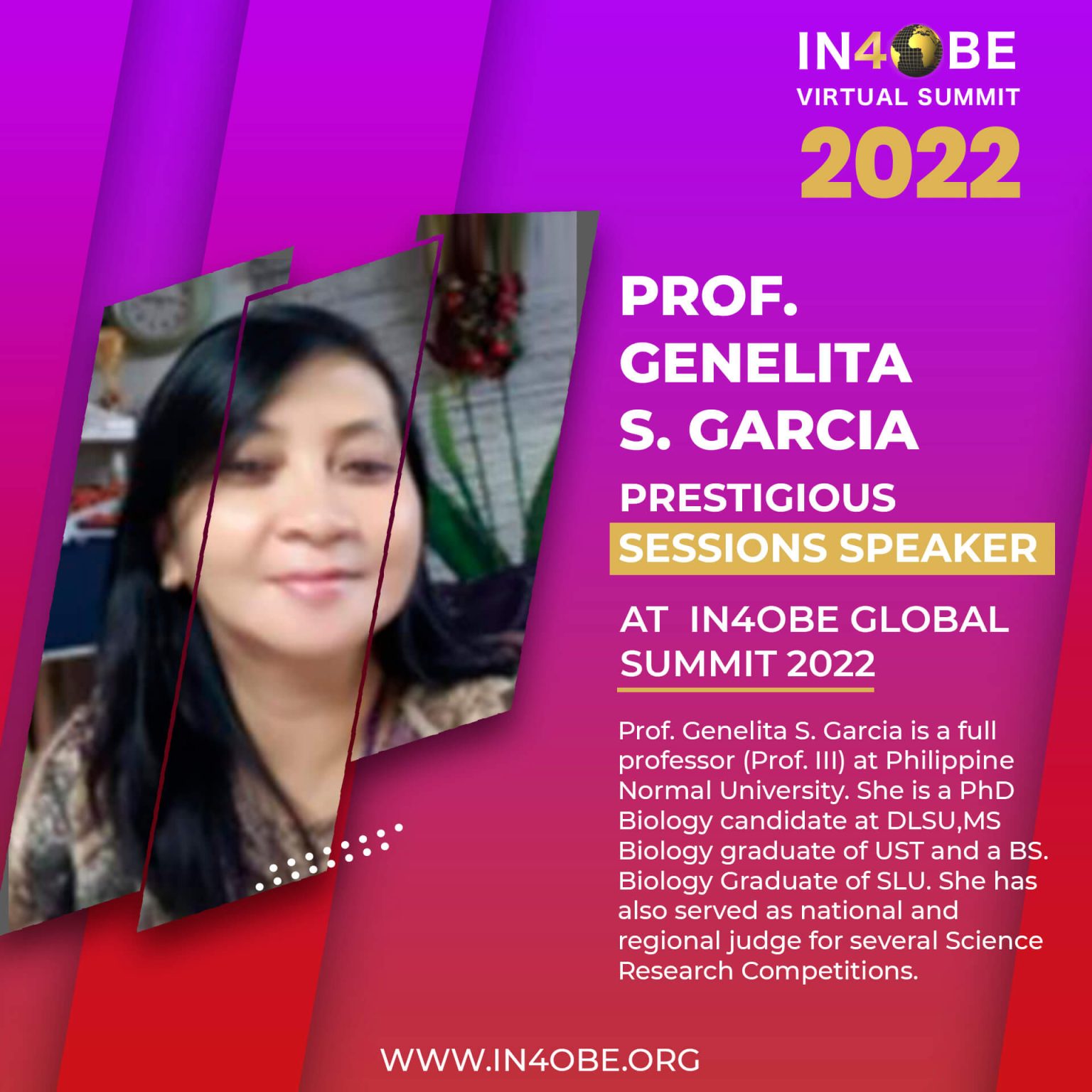 Prof. Genelita S. Garcia is Prestigious Sessions Speaker at IN4OBE Global Summit 2022 - IN4OBE ...