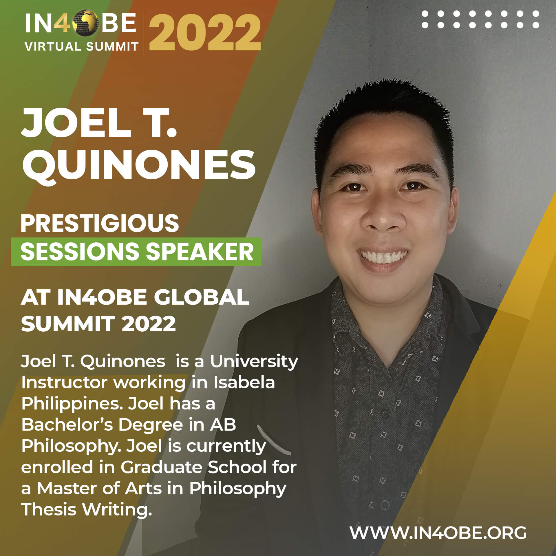 Joel T. Quinones is Prestigious Sessions Speaker at IN4OBE Global Summit 2022 - IN4OBE ...